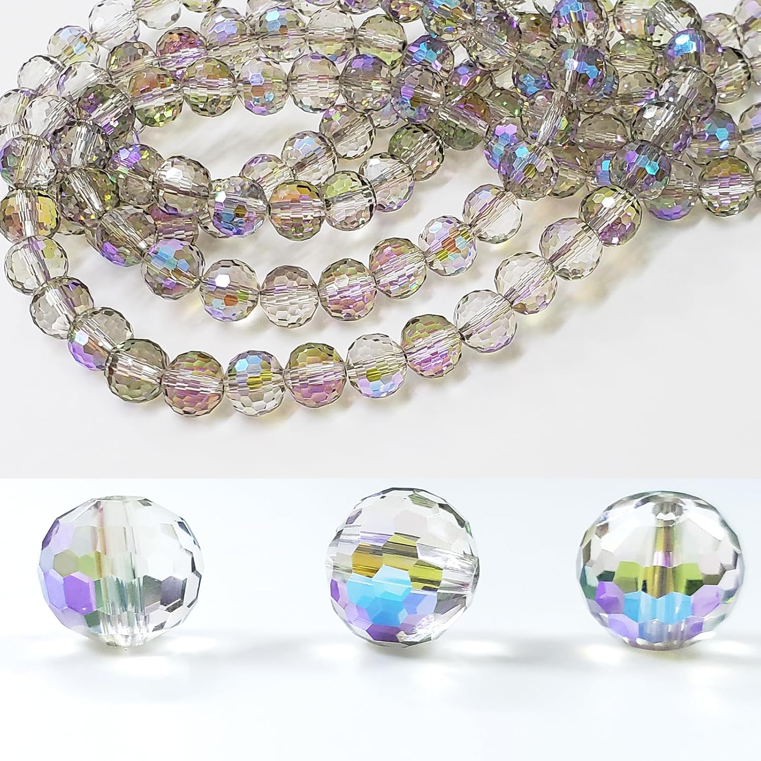 Bybiment 8mm Clear Round Beads for Jewelry Crafting, 96 Faceted Crytal ...