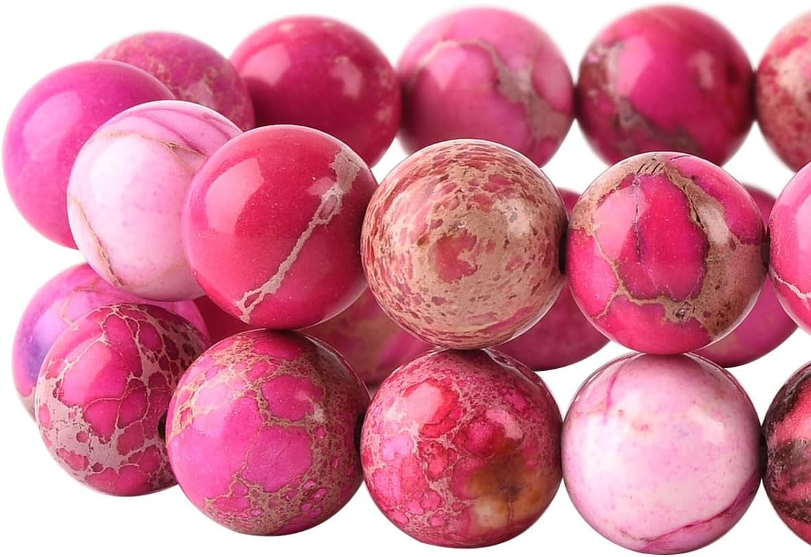 Bybiment 8mm Fuchsia Sea Sediment Jasper Circular Gemstone Loose Beads ...