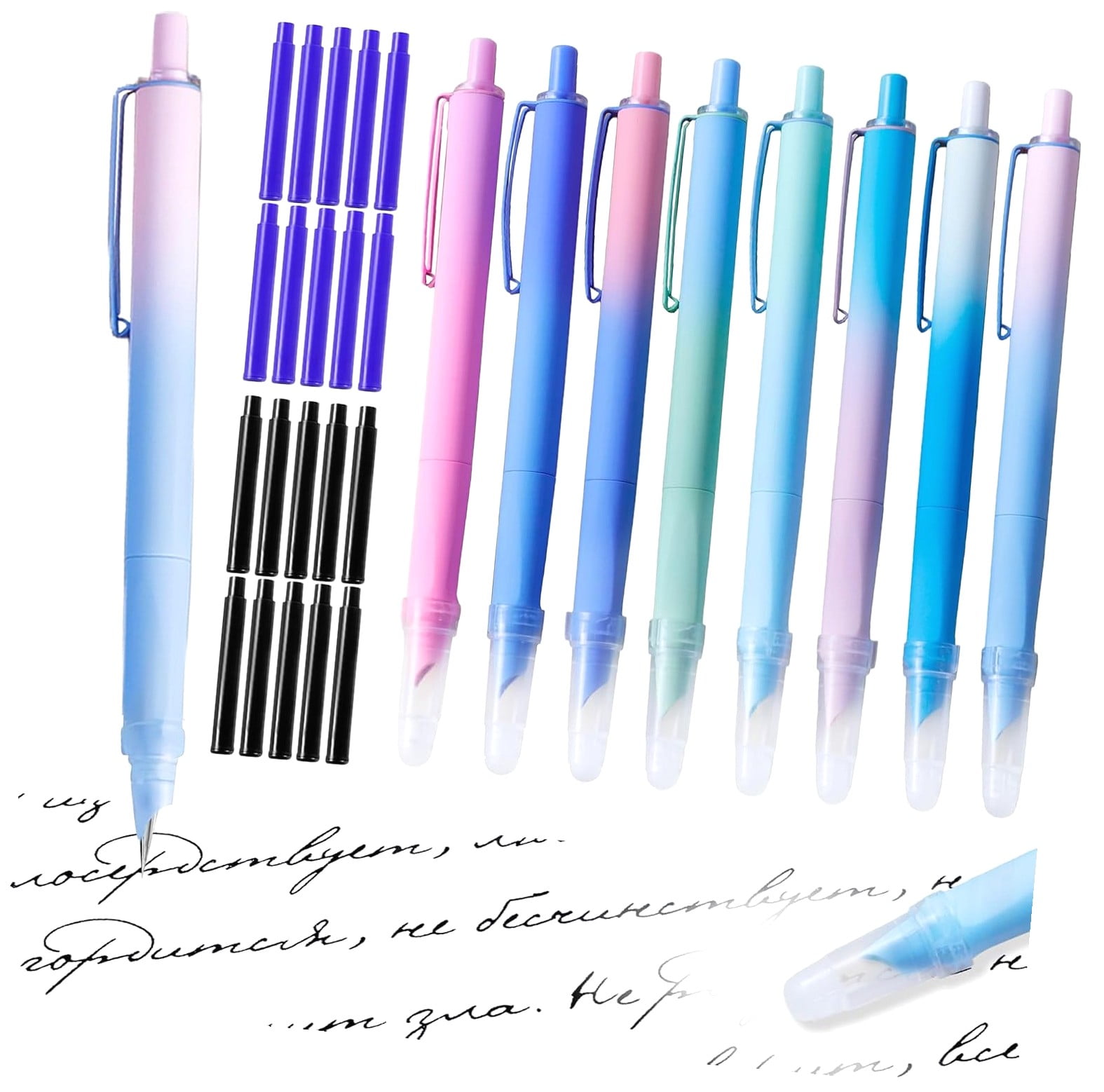 Bybiment 8pcs Retractable Fountain Pen with 30pcs Ink Sacs, Refillable ...