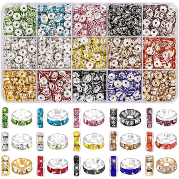 Bybiment 900 pcs 8mm Spacer Beads for Jewelry Making, 15 Colors ...