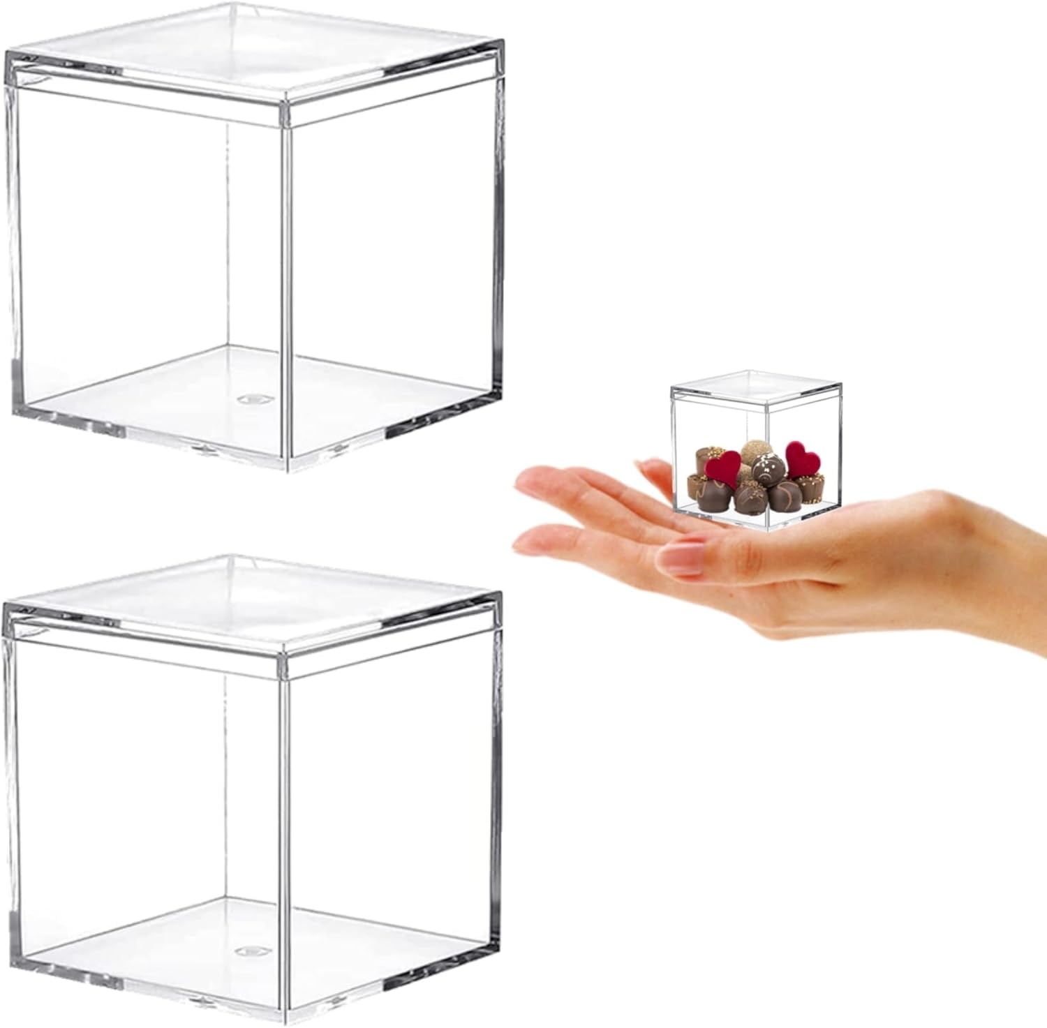 Bybiment Acrylic Box Small Clear Boxes with Plastic Square Cube Office ...