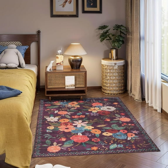 Bybiment Area Rug 4x6 Rug Washable Rugs Low Pile Floral Small Carpet ...