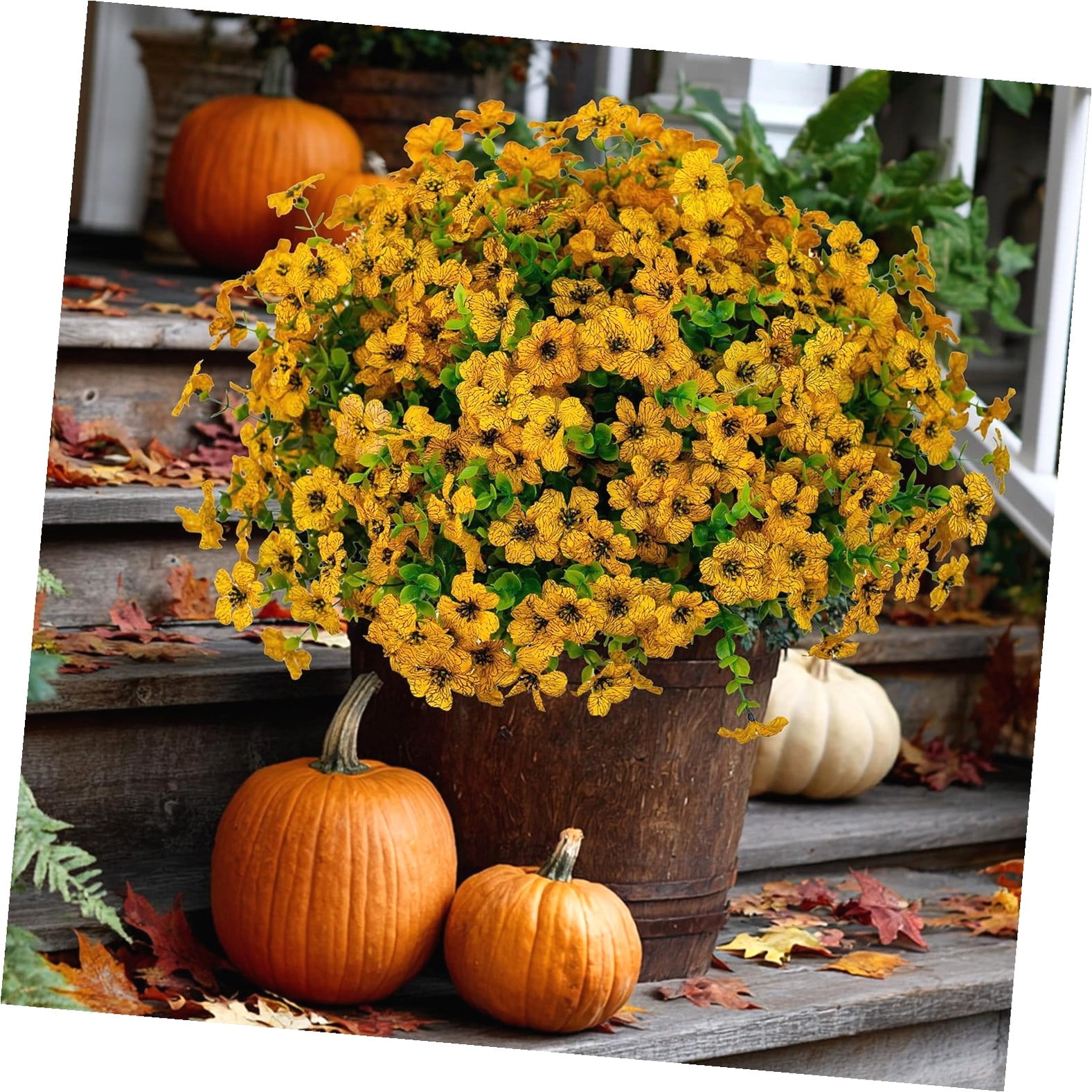 Bybiment Artificial Fall for Outdoors Fake Mums 16 Bundles Faux Outside ...