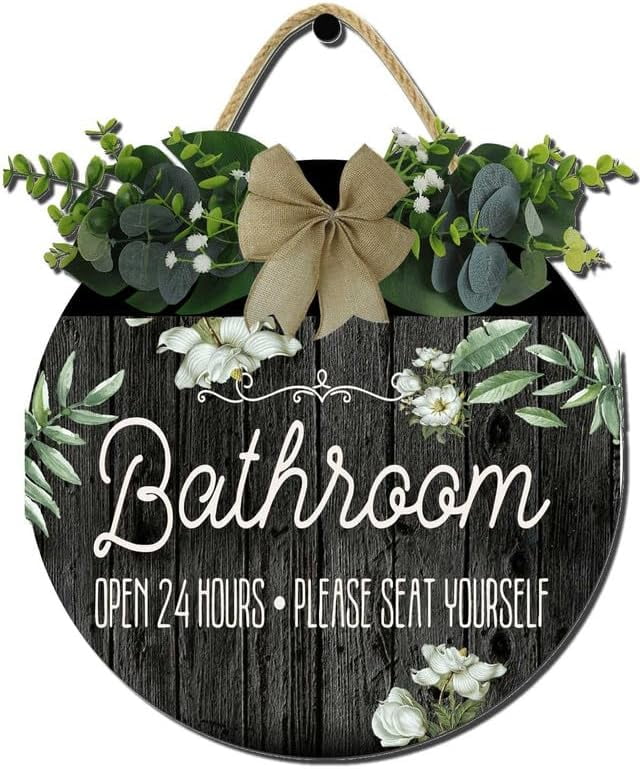 Bybiment Bathroom Decor, Bathroom Open 24 Hours Seat Yourself, Wood ...
