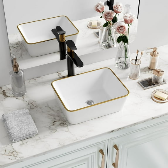 Bybiment Bathroom Sink Rectangle, 16 12 inch White Porcelain Ceramic ...