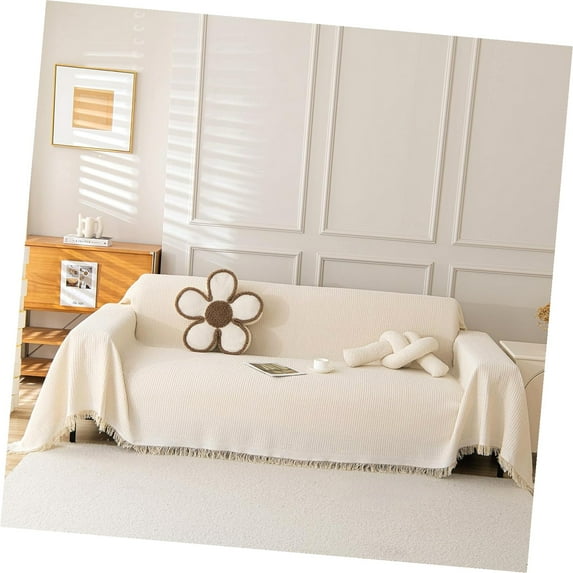 Bybiment Beige Beige Couch Cover 71"x150", Waffle Weave Sofa Cover with ...