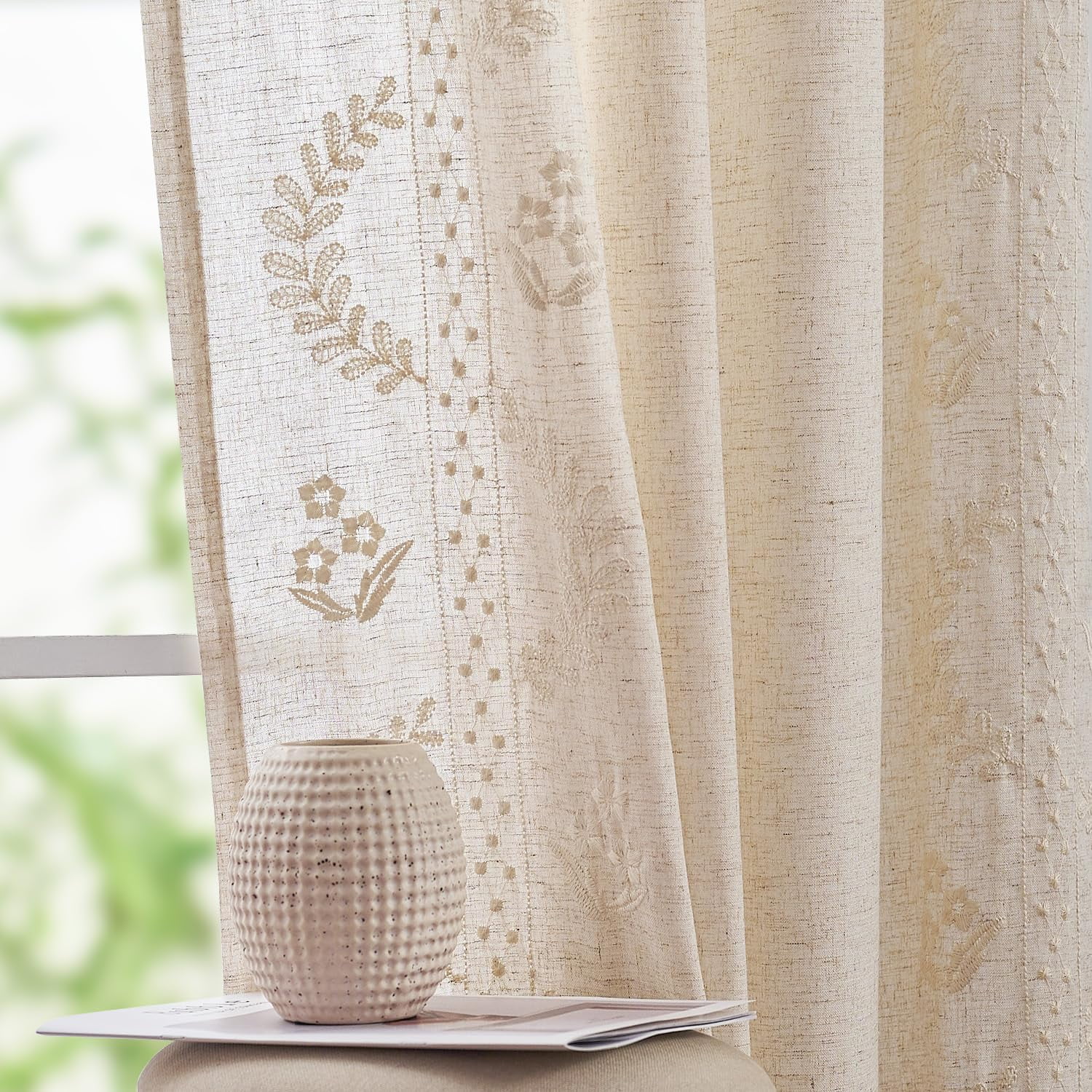 Bybiment Belrose Linen Curtains for Bedroom Floral Curtains 108 Inch ...