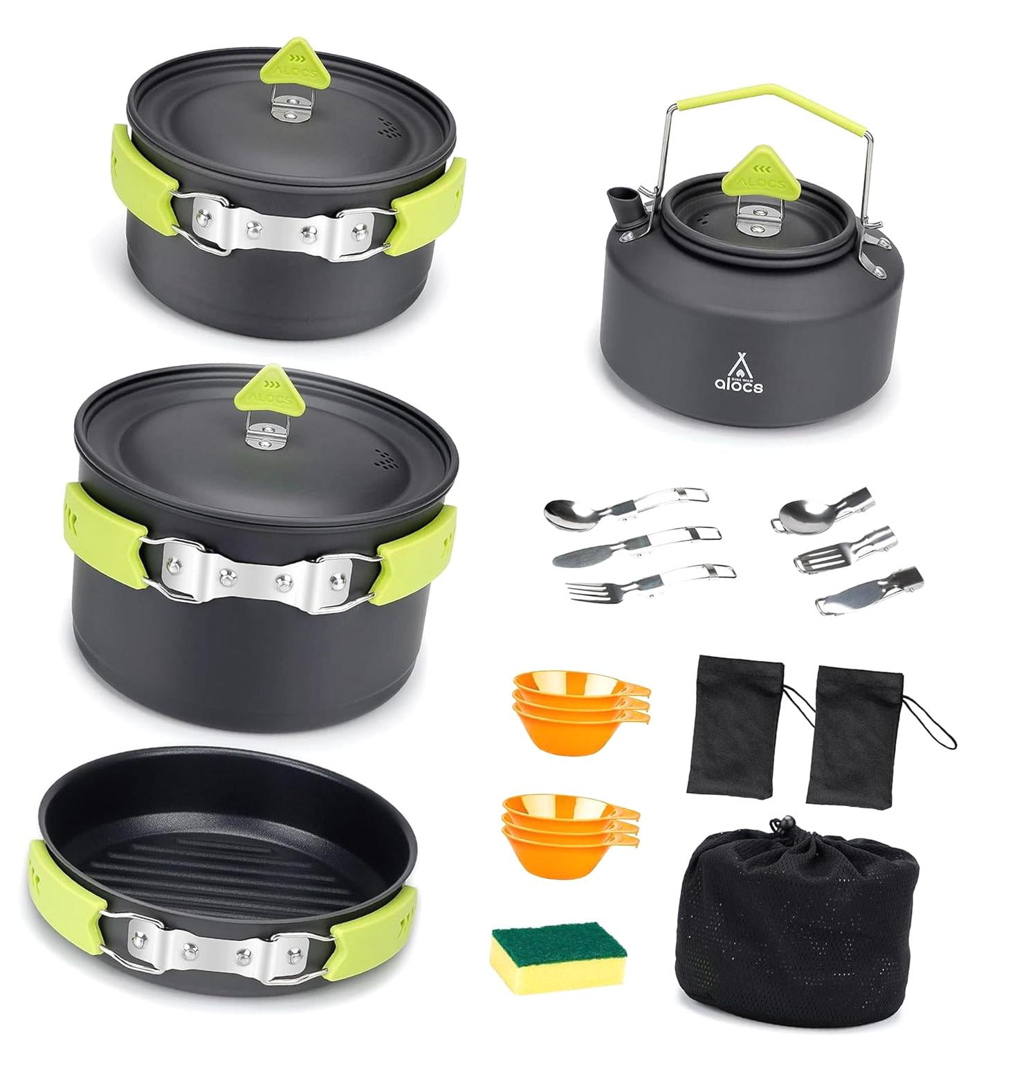 Bybiment Camping Cookware, Non-Stick Large Camping Cooking Set with ...
