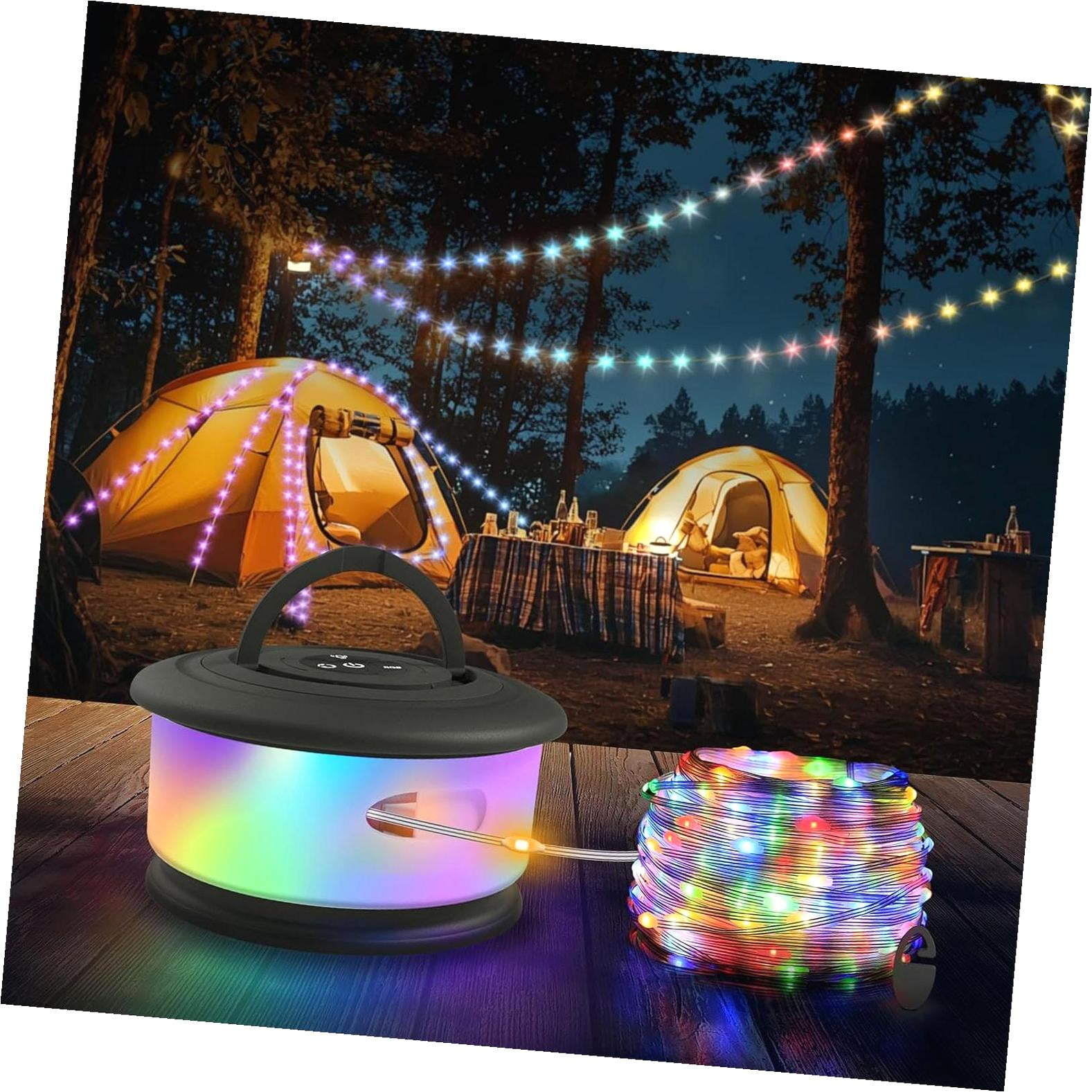 Bybiment Camping String Illuminations, 3-in-1 Enhanced Retractable RGB ...