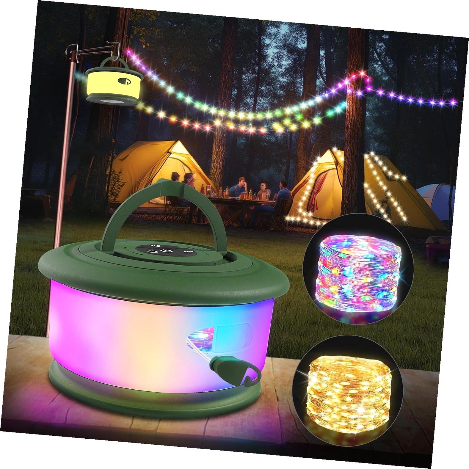 Bybiment Camping String Lights, 2 in 1 Upgraded 32.8FT Rechargeable ...