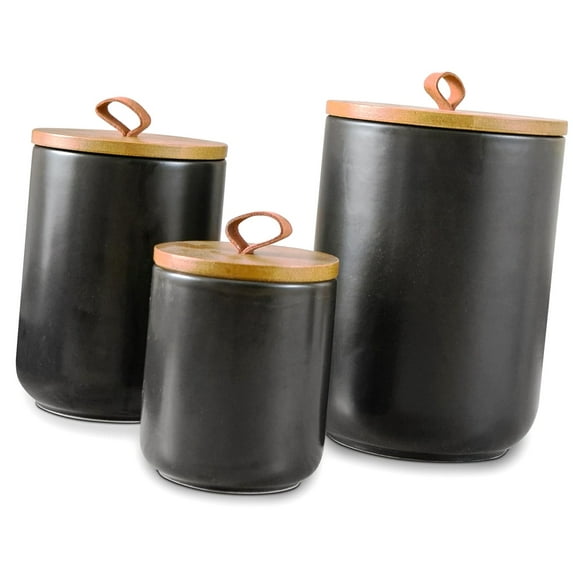 Bybiment Canister Sets for Kitchen, 3pcs Ceramic Canisters with Airtight Wooden Lid, Jar, Large ...