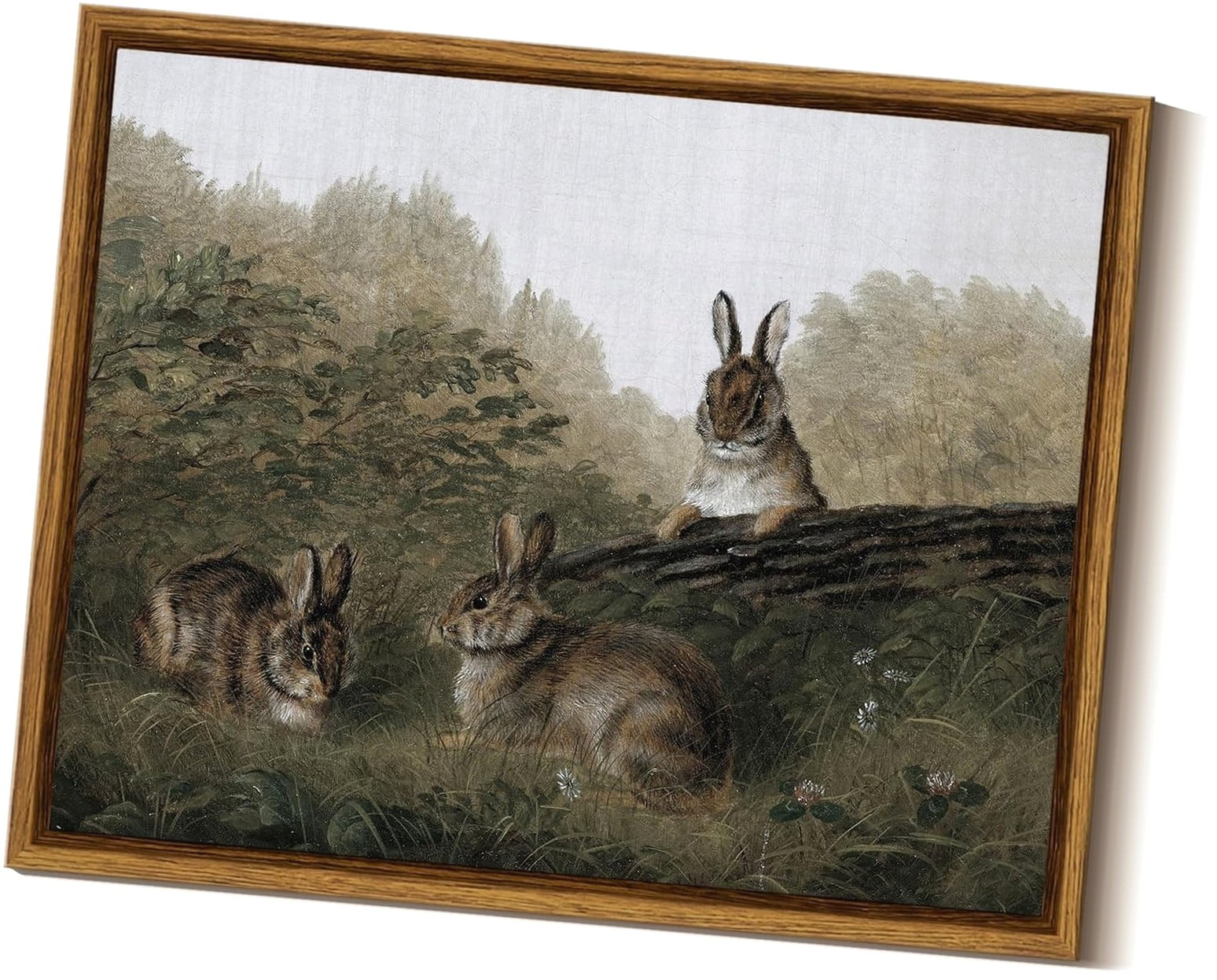 Bybiment Canvas Wall Easter Rabbits with Landscape Oil Painting ...