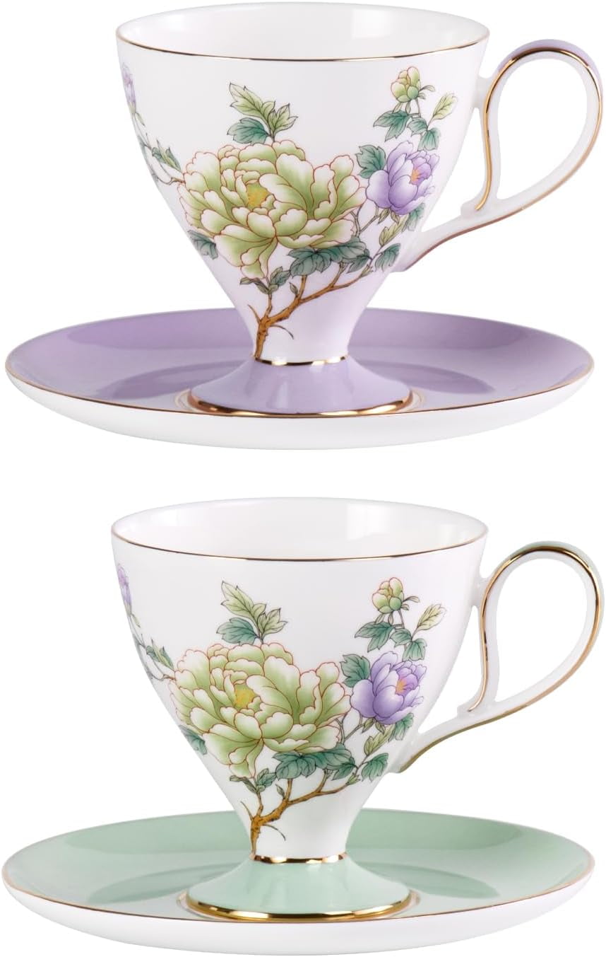 Bybiment Ceramic Coffee Cups Saucers Set of 2, Porcelain Cups with ...