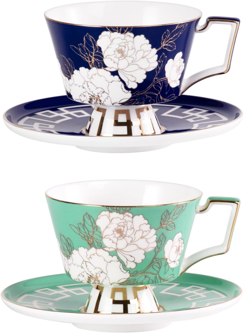 Bybiment Ceramic Coffee Cups Saucers Set of 2, Porcelain Cups with ...