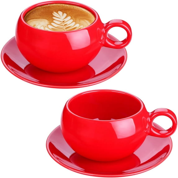 Bybiment Ceramic Cup and Saucer Set, 9 Ounce / 270ml, Cappuccino Cups ...