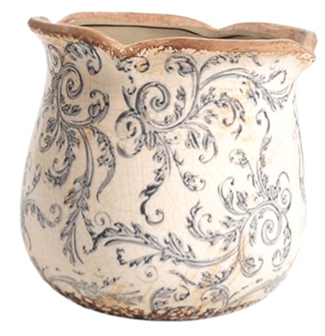 Bybiment Ceramic Pot with Floral Edges, Crack Pot with Drainage Hole ...