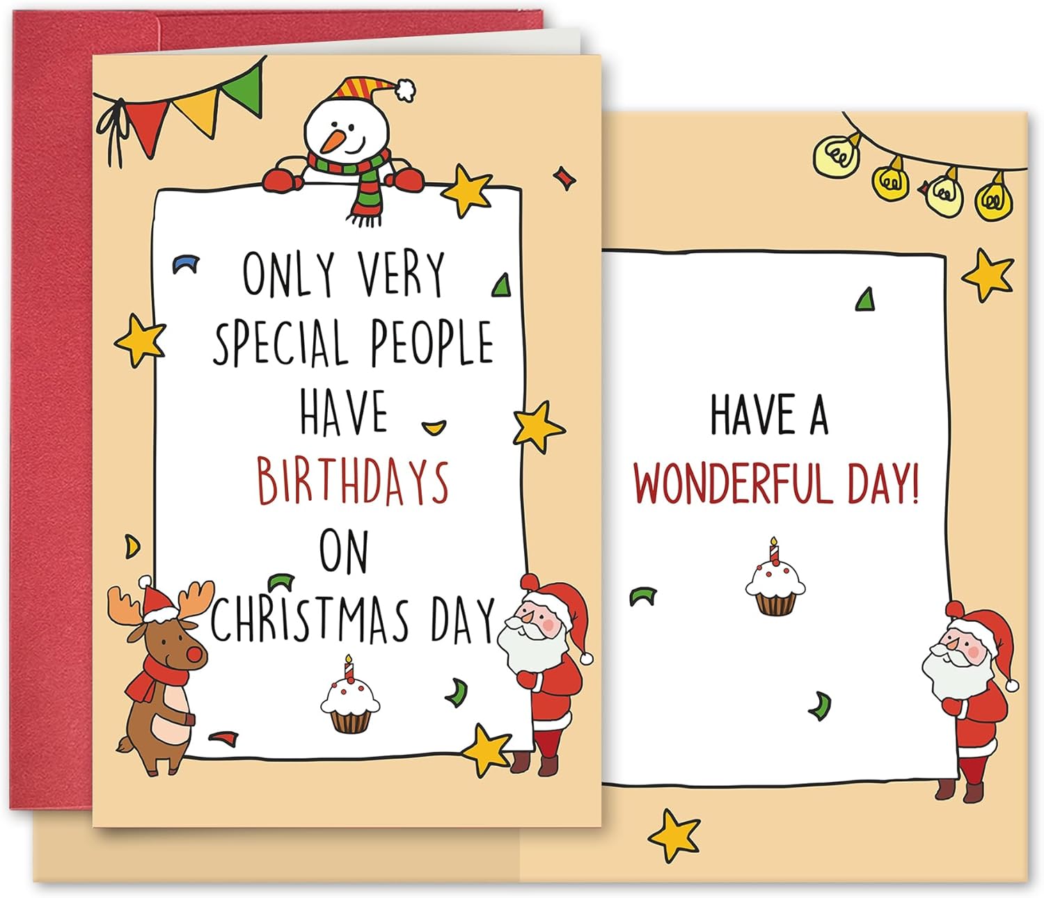 Bybiment Christmas Birthday Card for Him Her, Merry Birthday Greetings ...