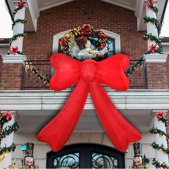 Bybiment Christmas Inflatables Red Bow Lighted Balcony Terrace Porch ...