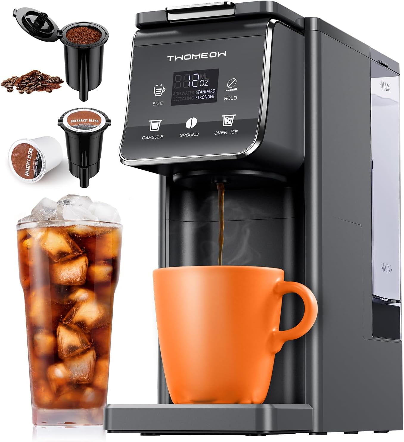 Bybiment Coffee Maker With Bold Brew, Single Serve Hot Iced Coffee ...