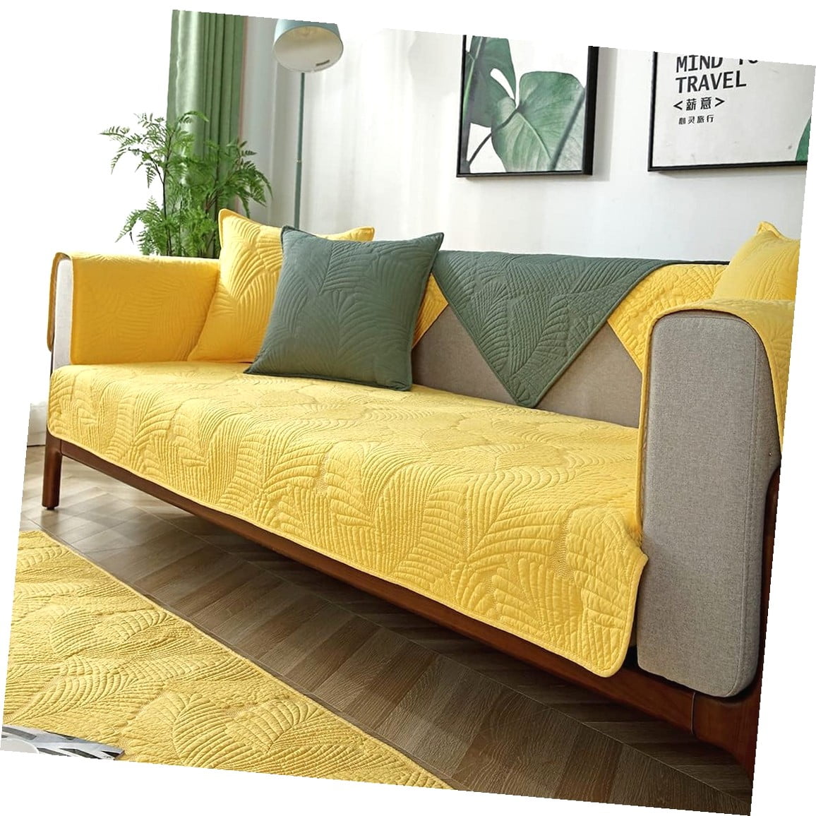 Bybiment Color Quilted Armrest Covers Backrest Covers Soft Sofa Cover ...
