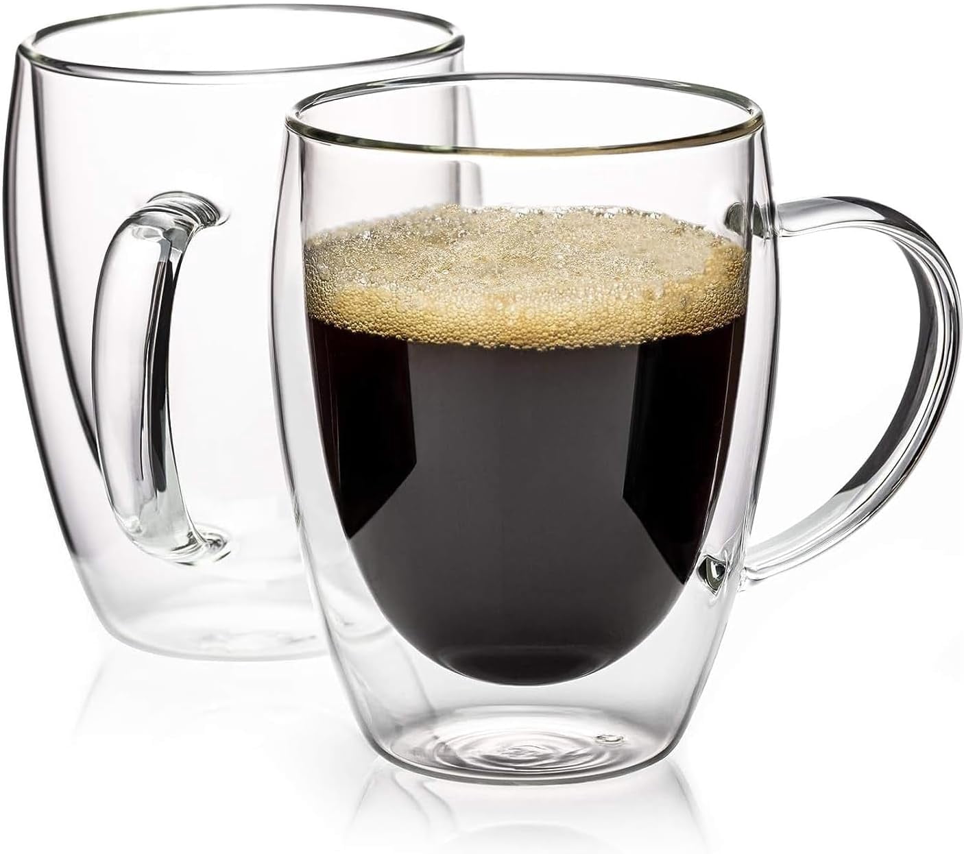 Bybiment Cups Set Of 2, Double Walled Coffee Mugs with Handle ...