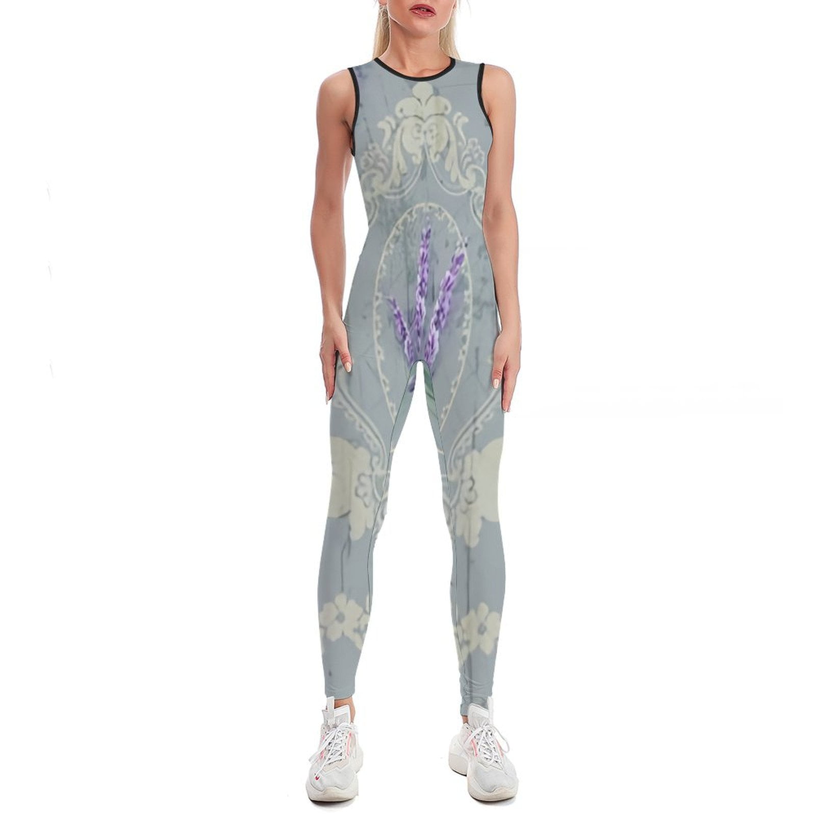 Bybiment Damask Ornament Lavender Pattern Womens Workout Jumpsuits ...