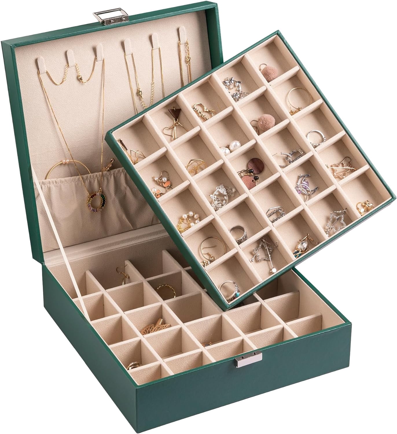 Bybiment Earring Organizer Jewelry Box 50 Slots Double Layer Jewelry ...