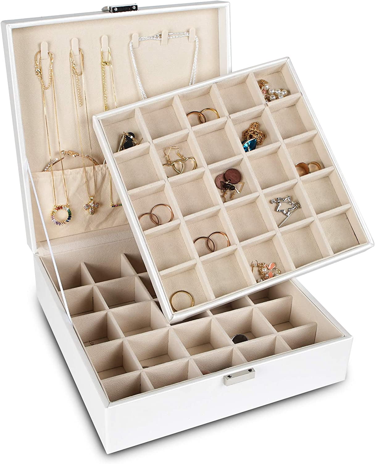 Bybiment Earring Organizer Jewelry Box 50 Slots Double Layer Jewelry ...