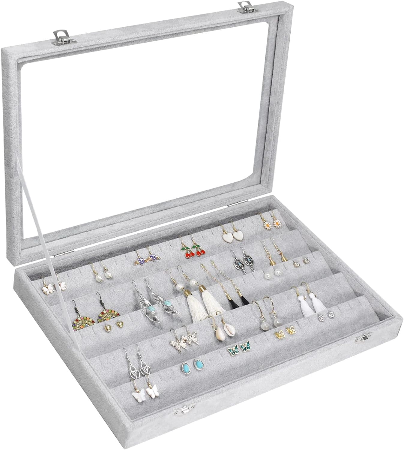 Bybiment Earring Organizer Tray Velvet Earring Display Storage Box 110 ...