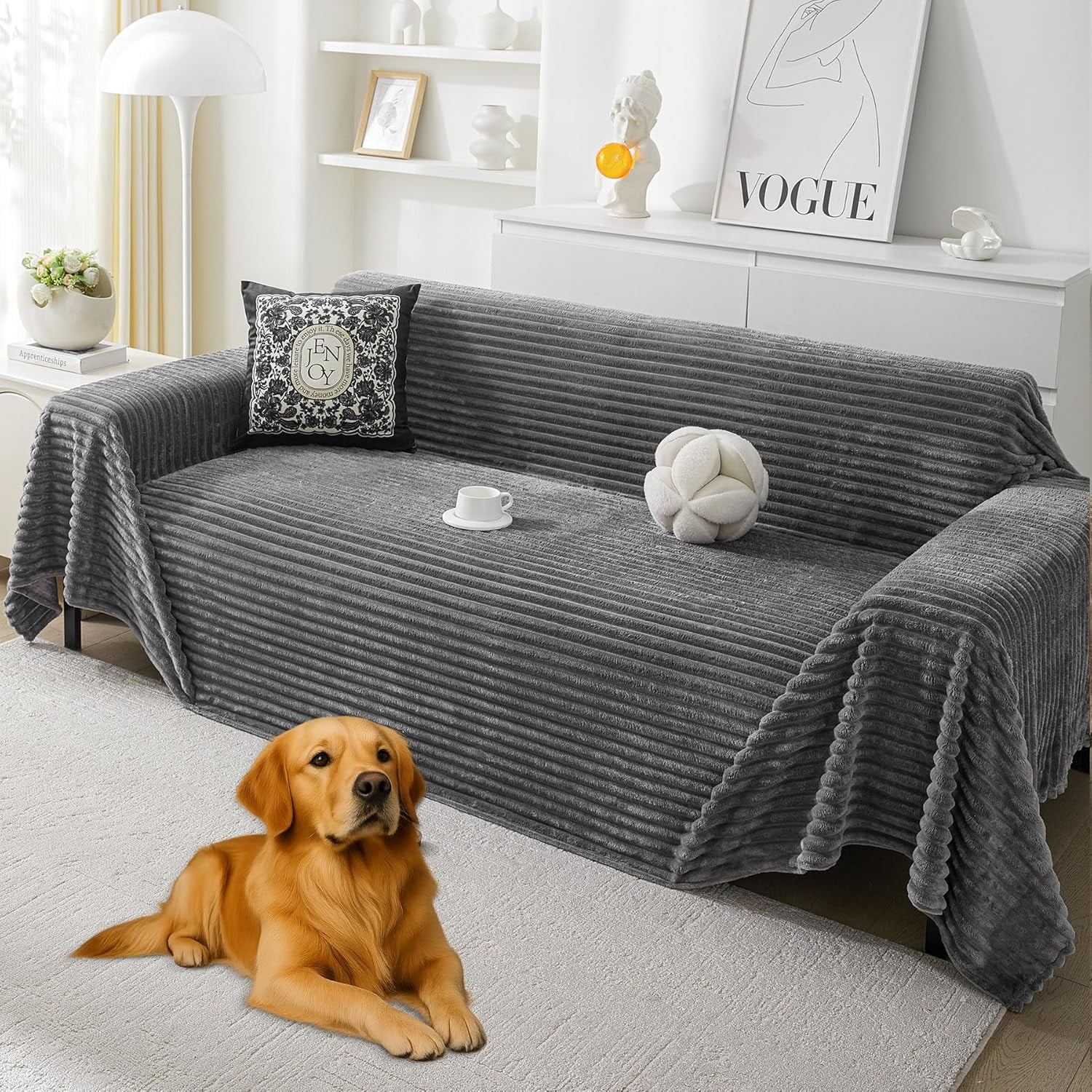 Bybiment Faux Sofa Covers Couch Covers for 2 Couch Sofa Friendly Soft ...