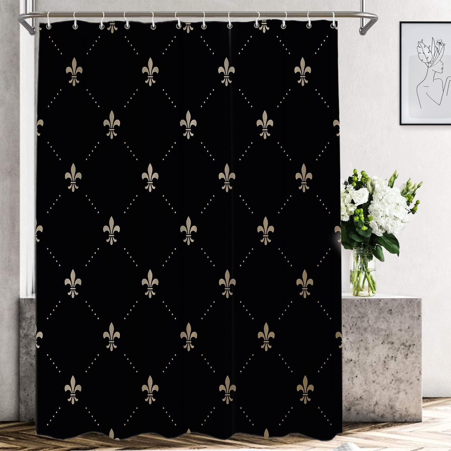 Bybiment French Fleur De Lis Shower Curtain, Golden Pastoral Bathroom ...
