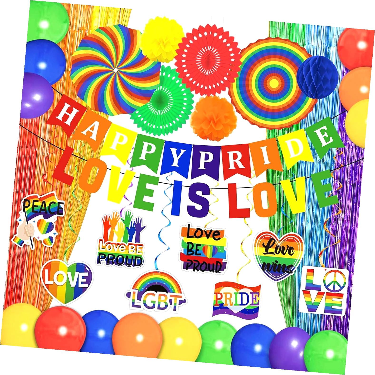 Bybiment Gay Pride Rainbow Party Decorations - Includes Happy Pride ...