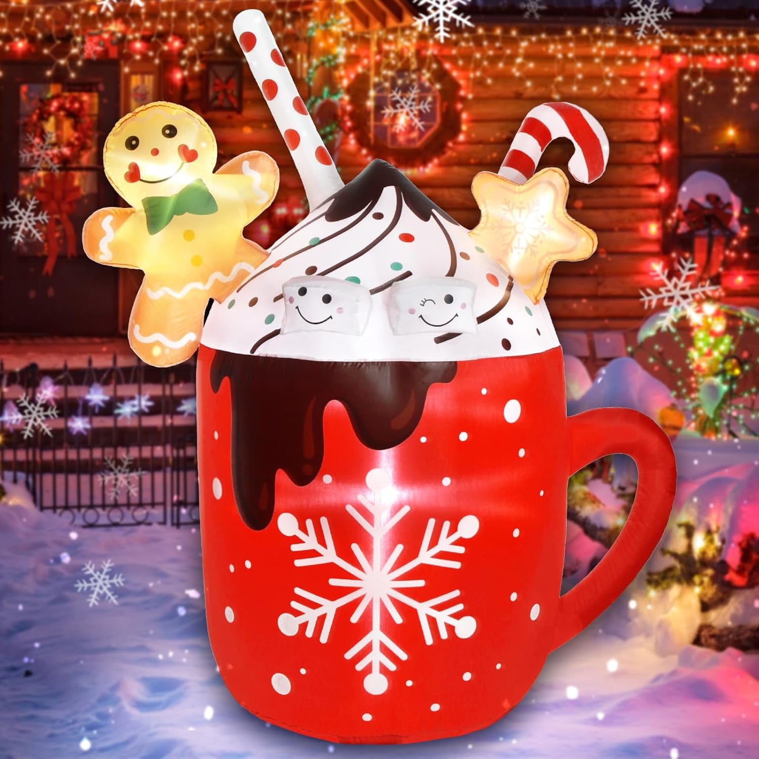 Bybiment Gingerbread 6ft Blow Inflatables Hot Mug Candy Yard Decor Xmas ...