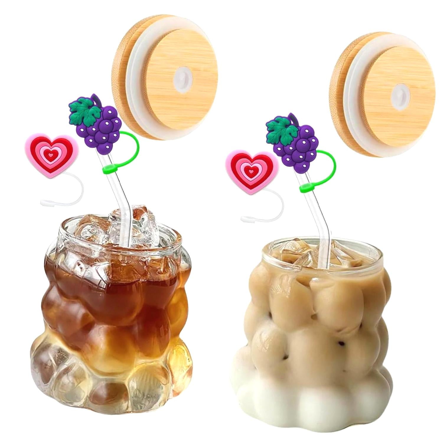 Bybiment Glass Cups with and Straws 2 pcs,13oz Drinking Glasses Set ...