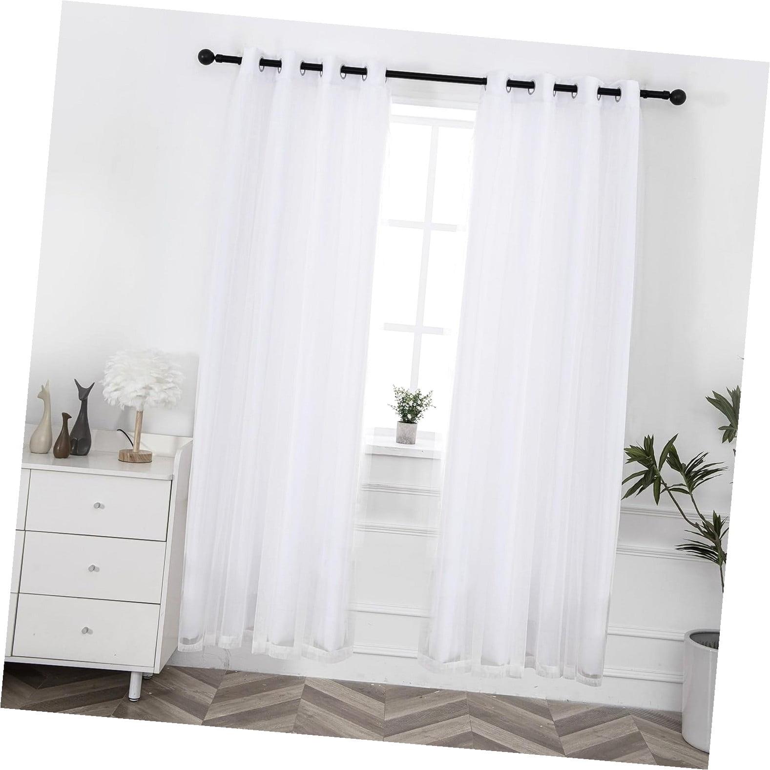 Bybiment Greyish White Curtains with Sheer Overlay Grommet Top Thermal ...