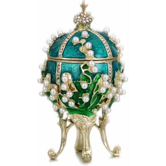 Bybiment Hand-Painted Enamel Faberge , Hinged Floral Jewelry Organizer ...