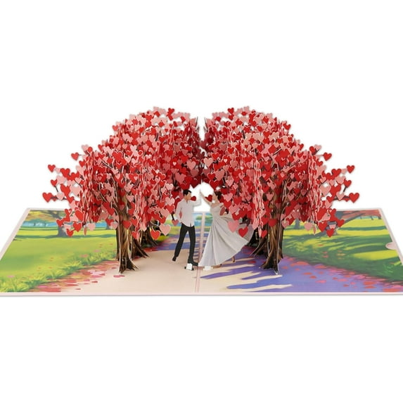 Bybiment Heart Tree Path 3D Christmas Card Paper Large Size; for Couple ...
