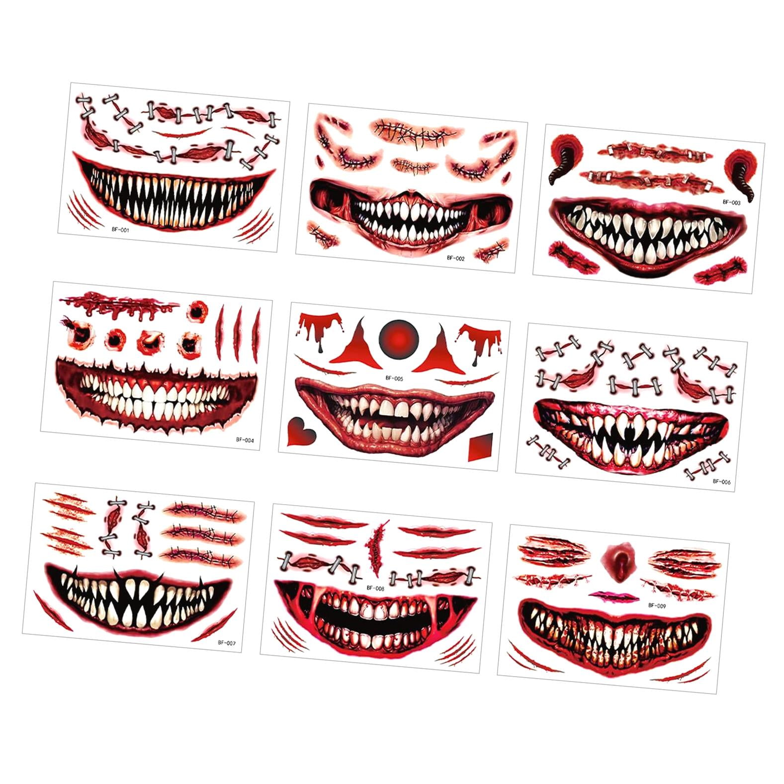 Bybiment Horror Clown Mouth Tattoo Stickers Prank Makeup Temporary ...