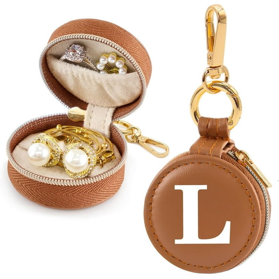 Bybiment Initial Travel Jewelry Case Holder, Brown Faux Small Jewelry ...