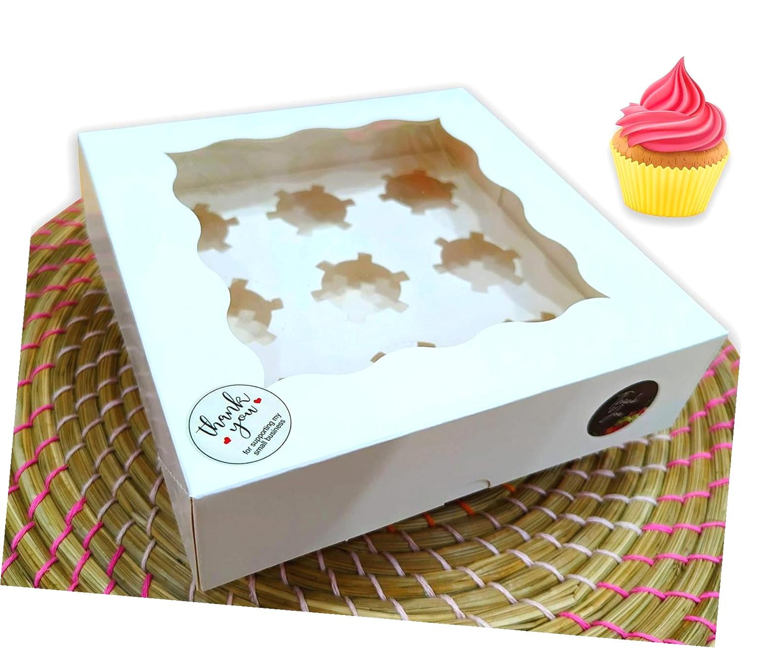 Bybiment JVA Mini Cupcake Boxes with Inserts (10-Pack) – 7x7x2 Inch White Bakery Boxes with ...