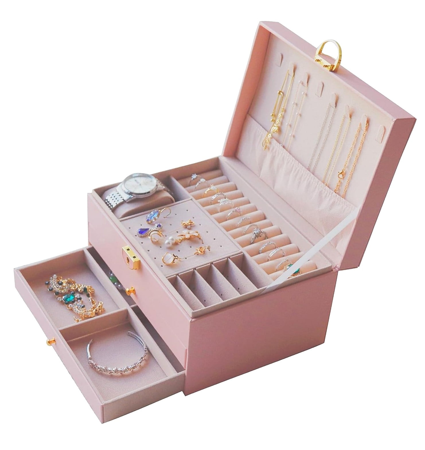 Bybiment Jewelry Box 3 Tier PU , 2 Drawer, Fashionable Necklace Earring ...