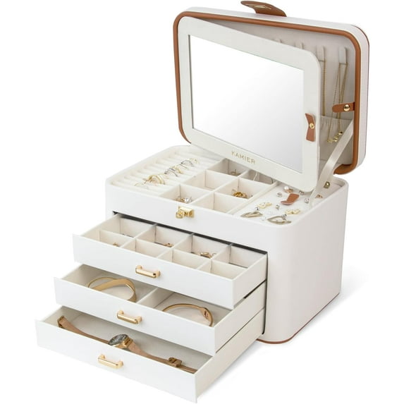 Bybiment Jewelry Boxes for , 4 Layer Jewelry Organizer with Mirror, 3 ...