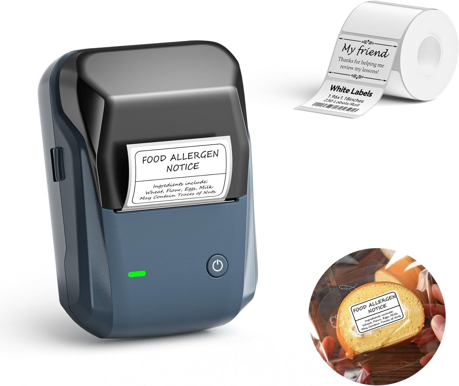 Bybiment Label Maker Barcode Label Printer with 2 Rolls White Tape ...