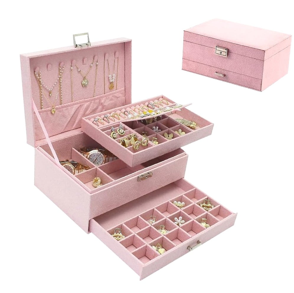 Bybiment Large Jewelry Organizer Box, 3-Tier Display Case, Velvet ...