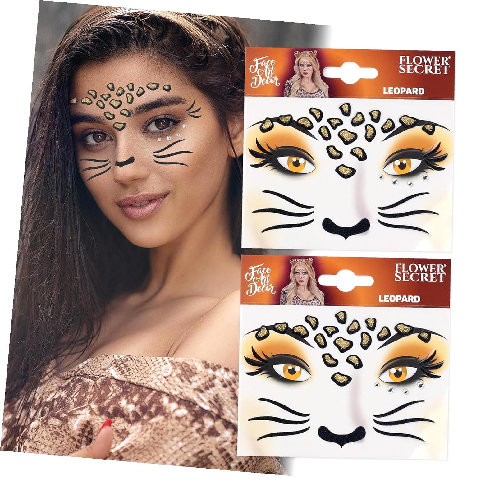 Bybiment Leopard Face Tattoos Stickers Glitter Face Jewels Adorable ...