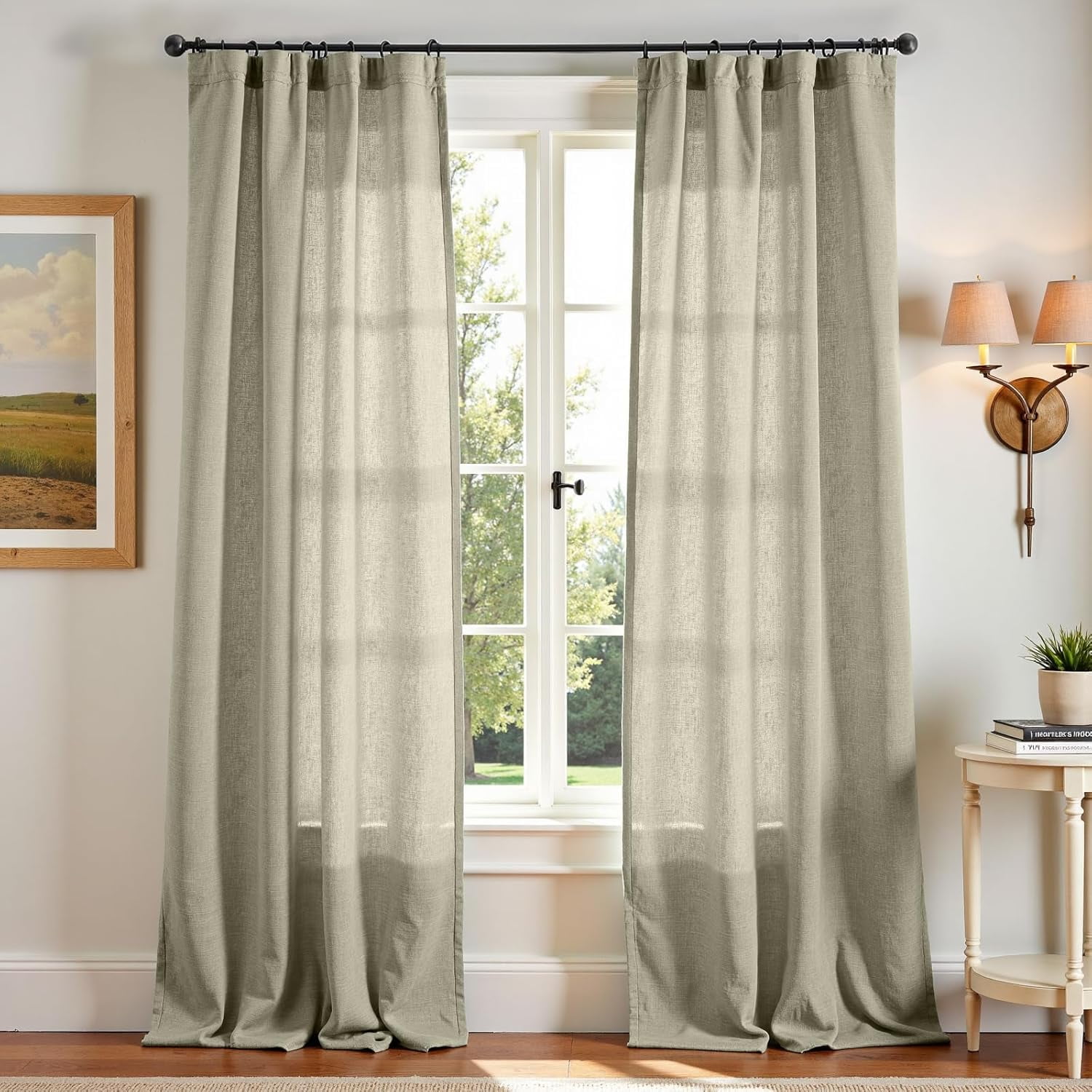 Bybiment Linen Blend Curtains 96 Inches Long, 2 Panels for Bedroom ...
