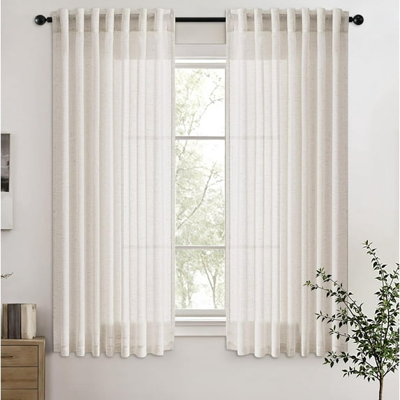Bybiment Linen Blend Short Kitchen Curtains 45 Inch Length 2 Panel Set ...