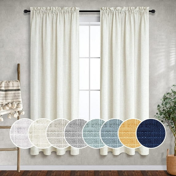 Bybiment Linen Curtains 63 Inch Length for Bedroom 2 Panels Rod Pocket ...