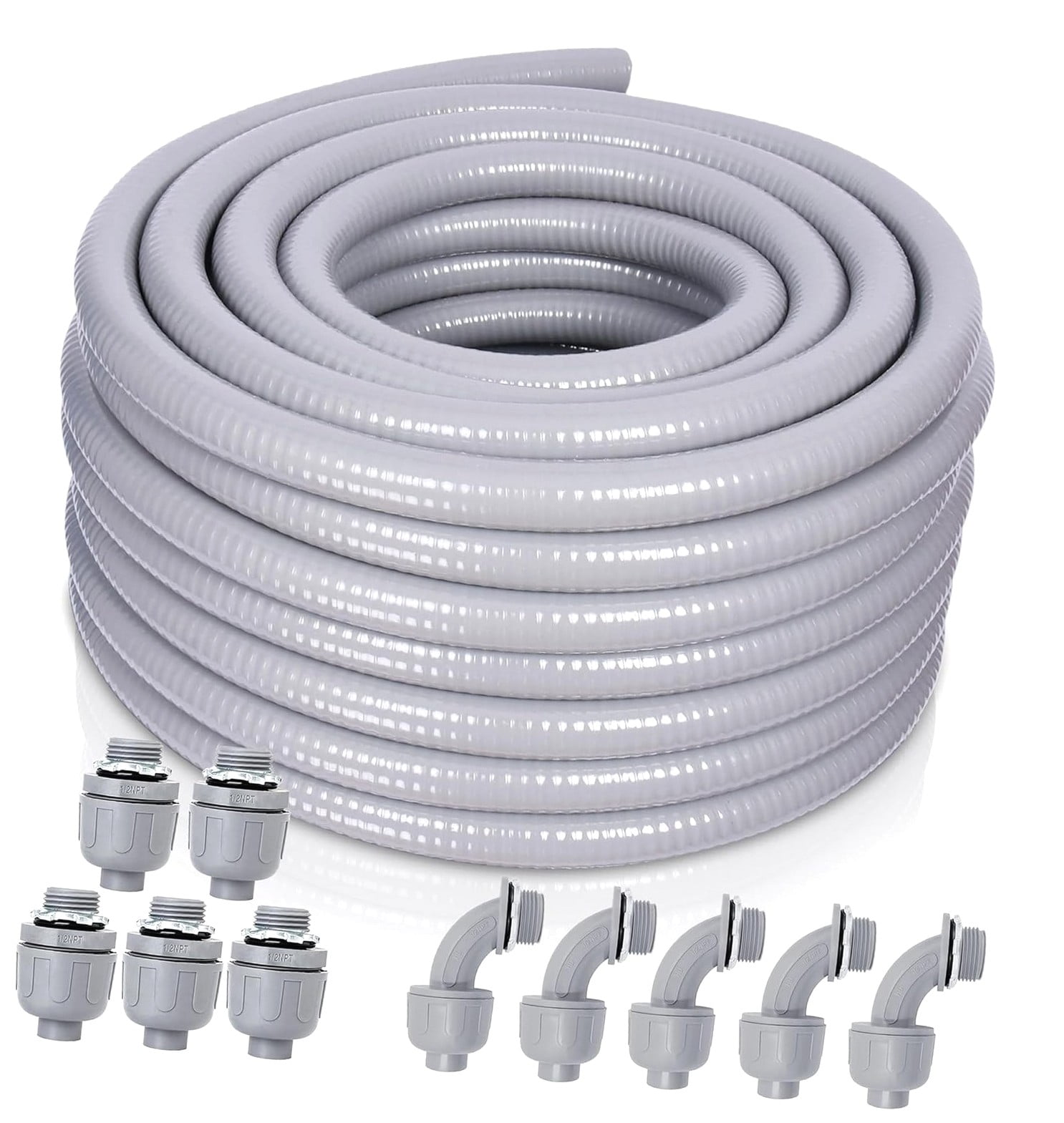 Bybiment Liquid-Tight Conduit and Connector Set - 1/2 Inch 50 Foot Non ...