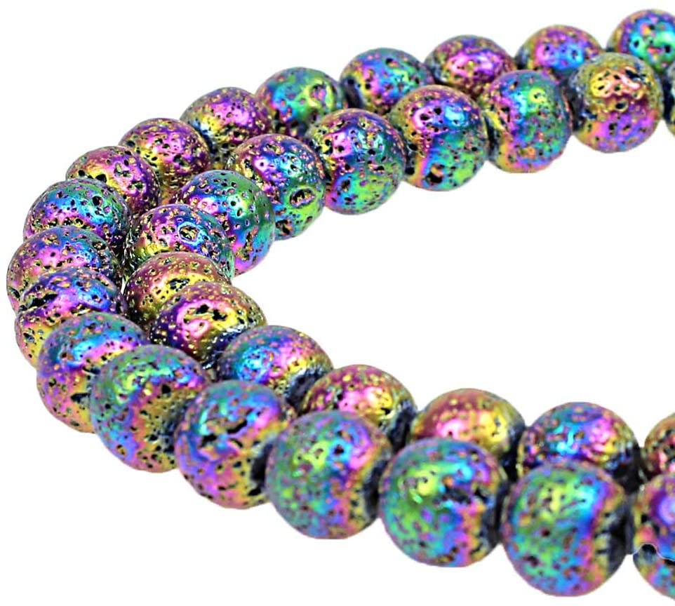 Bybiment MJDCB Electroplated Color Volcanic Lava Stone Round Loose ...